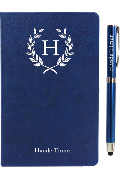 Hediye Rengi İsme Özel Defter Kalem Seti Lacivert - yapraklı Harf Hediye Rengi İsme Özel Defter Kalem Seti Lacivert - yapraklı Harf