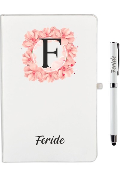 Hediye Rengi İsme Özel Pembe Çerçeveli Defter Kalem Seti