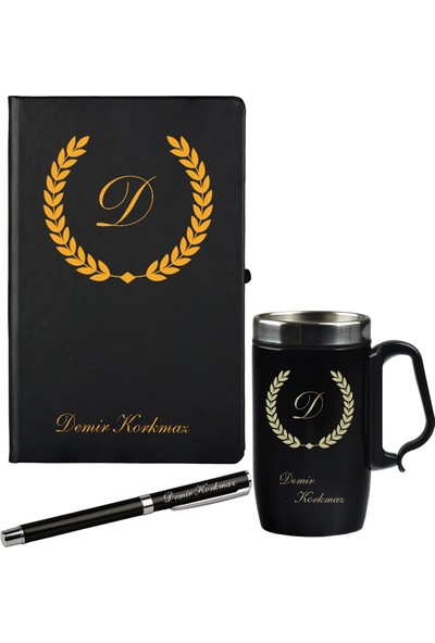Bol Bol Hediye Kişiye Özel Hazırlanmış Siyah Defter Kalem ve Termos - Mug Seti Bol Bol Hediye Kişiye Özel Hazırlanmış Siyah Defter Kalem ve Termos - Mug Seti