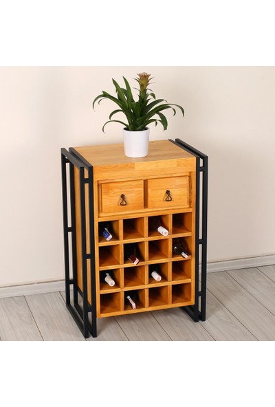 Krasiva Dekoratif Özel Tasarım Masif Meşe Renk Şaraplık 63*40*h:85 cm