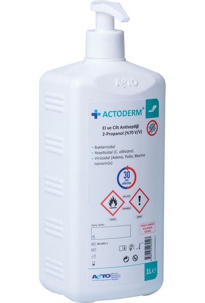 Actoderm El ve Cilt Dezenfektanı 1 Litre Propanol %70 + Pompa