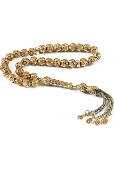 Estetik Gümüş Gümüş Zirkon Taşlı Geometrik Tasarım Temalı Tesbih