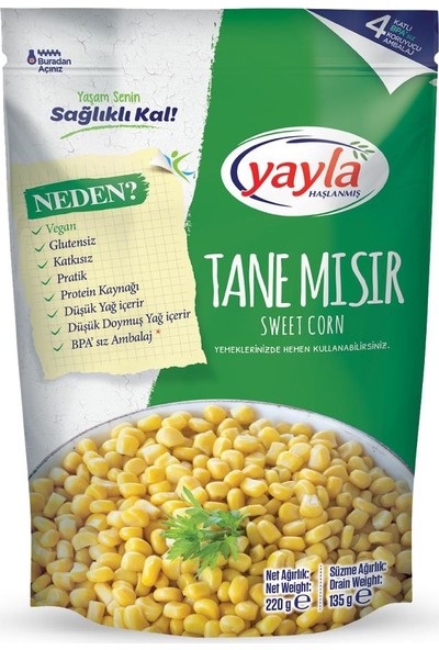 Yayla Haşlanmış Tane Mısır 220 gr 3'Lü Paket Yayla Haşlanmış Tane Mısır 220 gr 3'Lü Paket