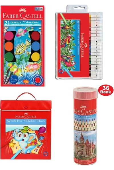 Faber-Castell 4'lü Boyama Seti 36 Renk Pastel+Kuru+Sulu+Keçeli Kalem Faber-Castell 4'lü Boyama Seti 36 Renk Pastel+Kuru+Sulu+Keçeli Kalem