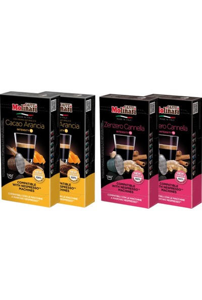 Cafe Molinari Portakal-Kakao / Zencefil-Karanfil 4 Kutu 40 Kapsül Nespresso Makinası Uyumlu Cafe Molinari Portakal-Kakao / Zencefil-Karanfil 4 Kutu 40 Kapsül Nespresso Makinası Uyumlu