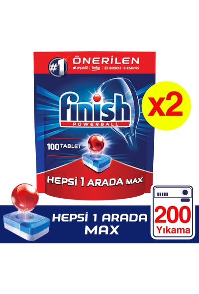 Finish Hepsi Bir Arada 200 Tablet Bulaşık Makinesi Deterjanı (100X2) Finish Hepsi Bir Arada 200 Tablet Bulaşık Makinesi Deterjanı (100X2)