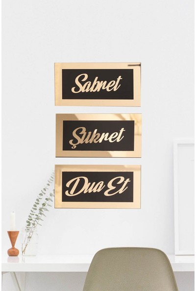 Kumsal Butik Sabret Şukret Dua Et Özel Pleksi Set Gold