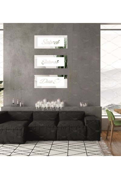 Kumsal Butik Sabret Şukret Dua Et Özel Pleksi Set Gümüş Beyaz