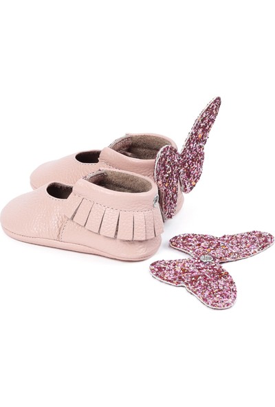 Yoyo Junior Hakiki Deri Pudra Çıt Çıtlı Kelebek Detaylı Bebek Patik Yoyo Junior Hakiki Deri Pudra Çıt Çıtlı Kelebek Detaylı Bebek Patik