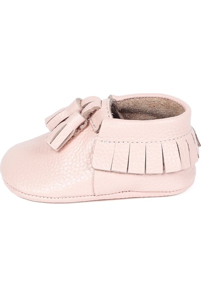 Yoyo Junior Hakiki Deri Pudra PonPon Detaylı Bebek Patik