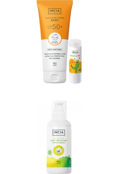 Incia Bebek Güneş Kremi Spf 50+ 100 ml & Lip Balm Portakal 6 gr + Organik Sinek Kovucu 100 ml Incia Bebek Güneş Kremi Spf 50+ 100 ml & Lip Balm Portakal 6 gr + Organik Sinek Kovucu 100 ml