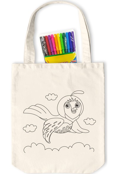 Çınar Bez Çanta Baykuş Boyama Desenli Ham Bez Çanta - Boya Çınar Bez Çanta Baykuş Boyama Desenli Ham Bez Çanta - Boya