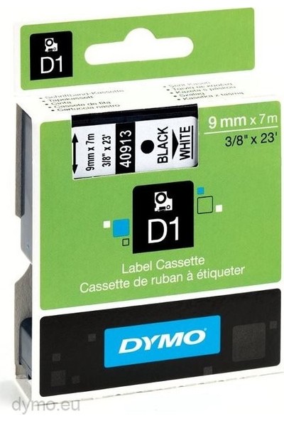 Dymo D-40913 Şerit Beyaz Siyah 9 mm x7 m