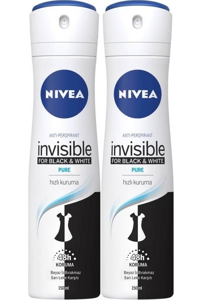 Invısıble Black&white Pure Sprey Deodorant 150 ml Kadın 2'li Avantaj Paketi Invısıble Black&white Pure Sprey Deodorant 150 ml Kadın 2'li Avantaj Paketi