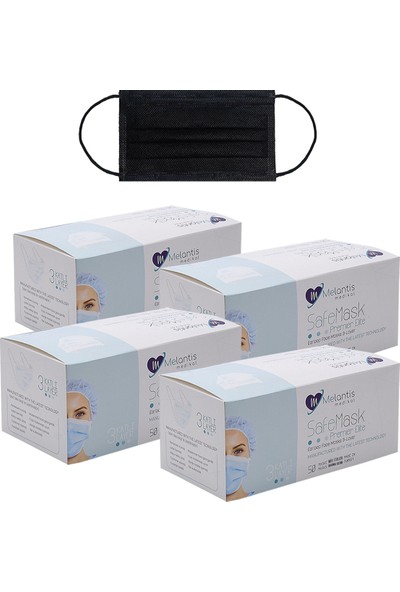 Melantis Medikal Tek Kullanımlık 3 Katlı Telli Cerrahi Maske 50 Adet x 4 Kutu Siyah Melantis Medikal Tek Kullanımlık 3 Katlı Telli Cerrahi Maske 50 Adet x 4 Kutu Siyah