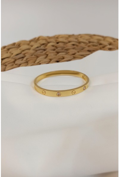 X-lady Accessories Çelik Kelepçe Taşlı Bileklik Gold