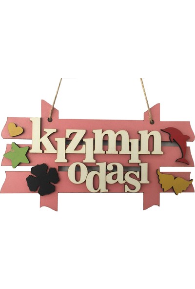 Mor Beyaz Home Kızımın Odası Kapı Süsü 25 x 14 Pembe