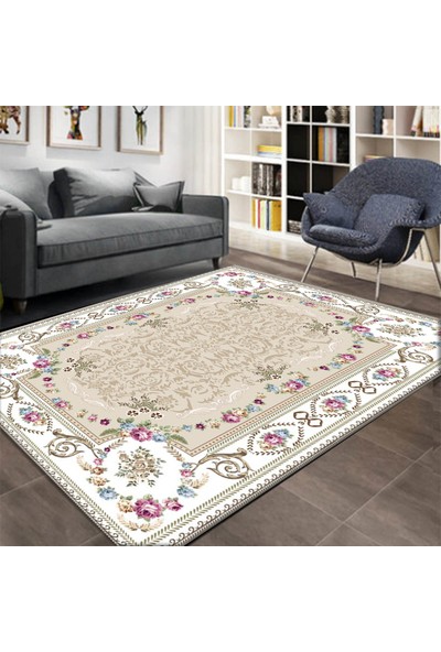 Canel Pembe Mavi Çiçekli Otantik Desenli Lastikli Halı Örtüsü Halı Kılıfı Canel Pembe Mavi Çiçekli Otantik Desenli Lastikli Halı Örtüsü Halı Kılıfı