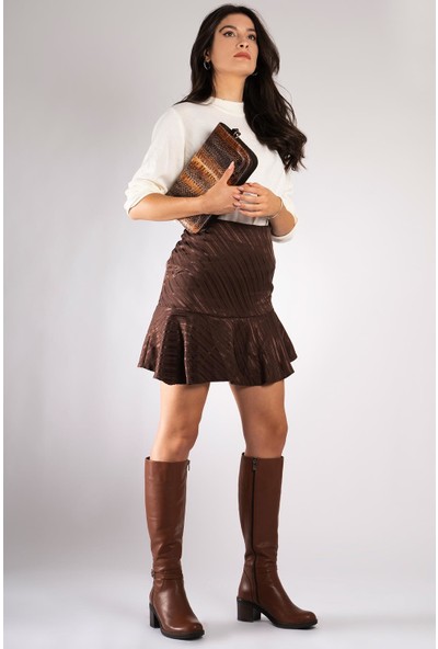 CZ London Deri Kadın Tokalı Şeritli Fermuarlı Kalın Taban Çizme