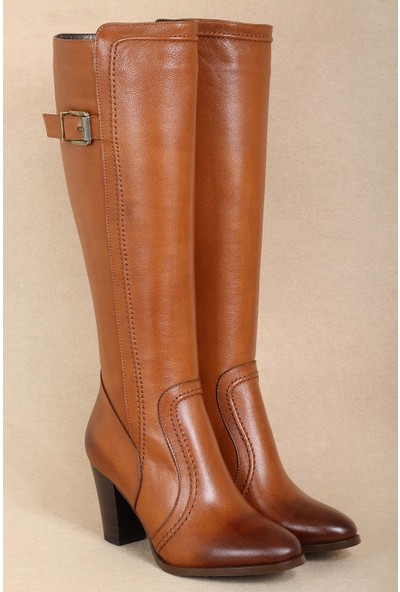 CZ London Deri Saraçlı Topuklu Kadın Çizme