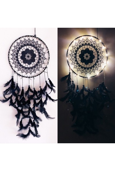 Şeker Ofisi Siyah Dantel Ledli Dekoratif Işıklı Düş Kapanı