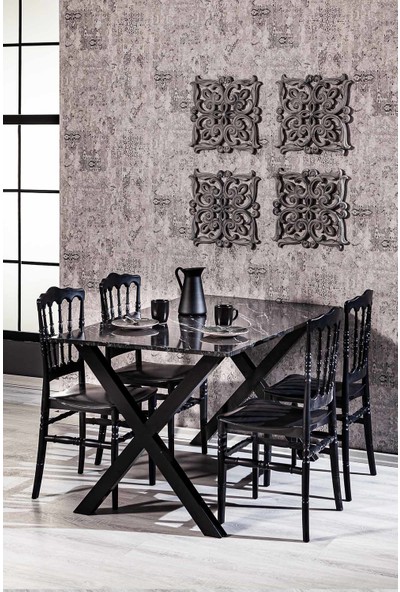 Sandalie Maxima Mermer / Miray Mutfak Masa Takımı - Siyah