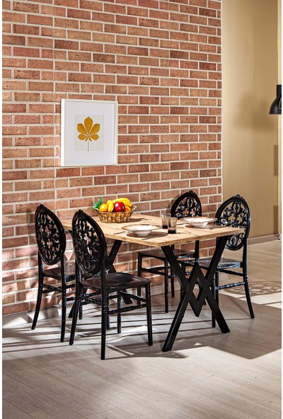 Sandalie Wega Açık Ceviz / Venüs Mutfak Masa Takımı - Siyah Sandalie Wega Açık Ceviz / Venüs Mutfak Masa Takımı - Siyah