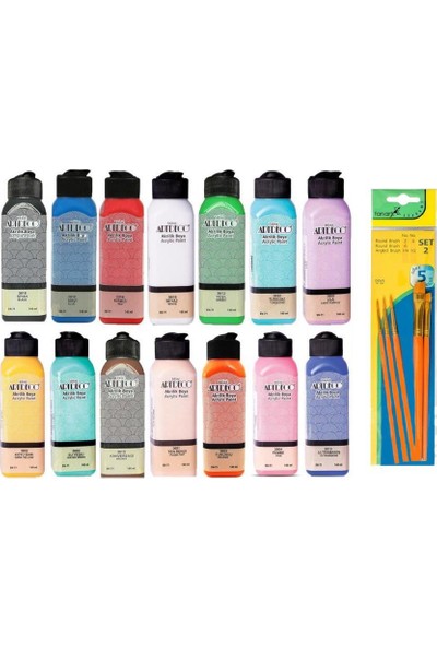 Artdeco Akrilik Boya 140 ml 14'lü Set + Fanart 5'li Fırça Seti