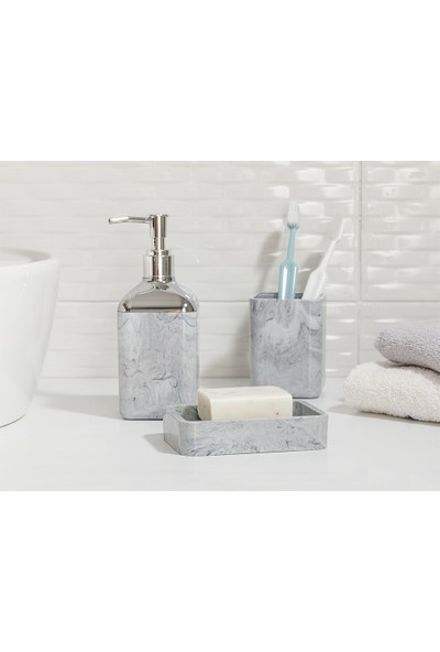 English Home Marble Kristal 3'lü Banyo Seti 17,5x6,5x6,5 Cm+9x6,5x6,5 Cm+1 Gri English Home Marble Kristal 3'lü Banyo Seti 17,5x6,5x6,5 Cm+9x6,5x6,5 Cm+1 Gri