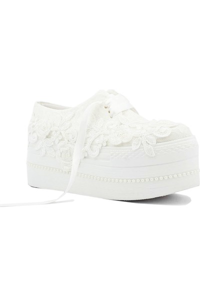 Ilgipark Düz Tabanlı Güpürlü Spor Gelin Ayakkabısı