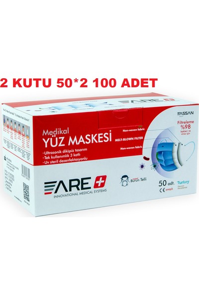Are 2 Kutu Beyaz 100 adet 3 Katlı Telli Cerrahi Yüz Maskesi Melt Blown Filtreli Are 2 Kutu Beyaz 100 adet 3 Katlı Telli Cerrahi Yüz Maskesi Melt Blown Filtreli