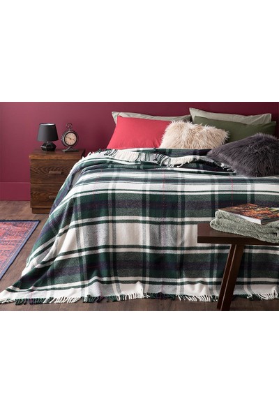 English Home Mackenzie Simli Pamuklu Çift Kişilik Battaniye 200 x 220 cm cm Yeşil