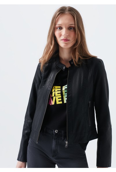 Mavi Kadın Suni Deri Siyah Ceket 110461-900 Mavi Kadın Suni Deri Siyah Ceket 110461-900