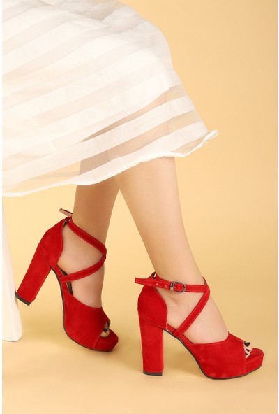 Ayakland 3210-2058 Süet Abiye 11 Cm Platform Topuk Kadın Sandalet Ayakkabı Kırmızı Ayakland 3210-2058 Süet Abiye 11 Cm Platform Topuk Kadın Sandalet Ayakkabı Kırmızı