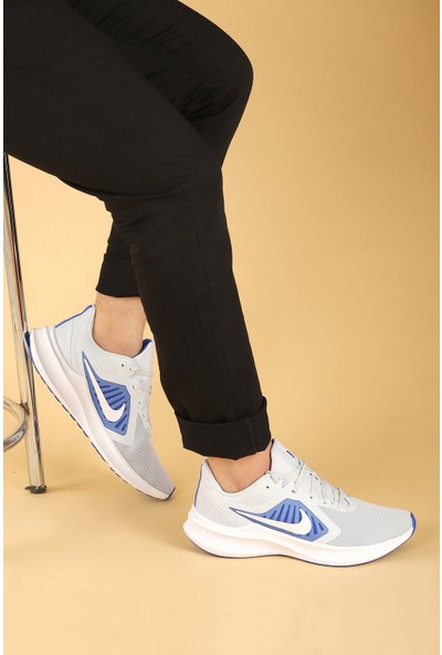 Nike Downshifter 10 Fileli Erkek Spor Ayakkabı Gri Mavi Beyaz