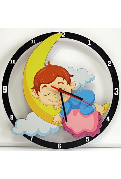 Meyu Home Ay Üstünde Uyuyan Çocuk Tasarımlı 29 cm Ahşap Saat Meyu Home Ay Üstünde Uyuyan Çocuk Tasarımlı 29 cm Ahşap Saat