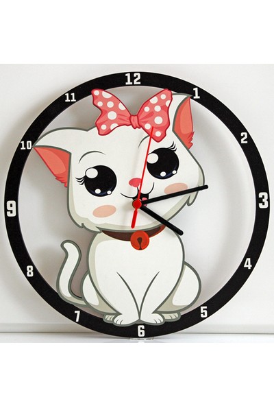 Meyu Home Kedi Tasarımlı 29 cm Ahşap Saat