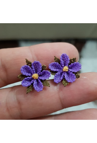 Bahar Oya Iğne Oyası Kırçiçeği Küpe Sabit Menekşe Moru