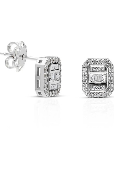 Lilarote Modern Tasarım 0.18 Ct Baget Kare Tektaş Küpe