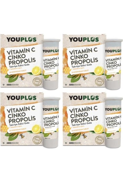 You Plus Vitamin C Çinko Propolis 20 Efervesan Tb 4'lü You Plus Vitamin C Çinko Propolis 20 Efervesan Tb 4'lü