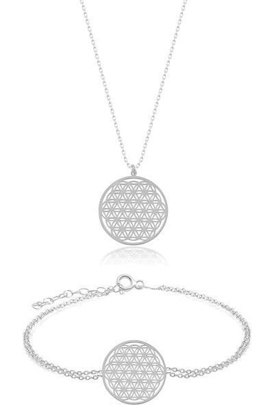 Huarz Yaşam Çiçeği Kolye Bileklik Gümüş Set