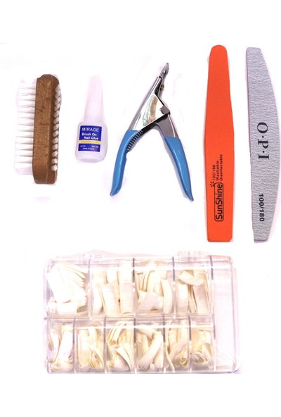 Obd Protez Tırnak 6'lı Set, 250LÜ Beyaz Tırnak +Fırca+Yapıştırıcı+Makas+Törpü