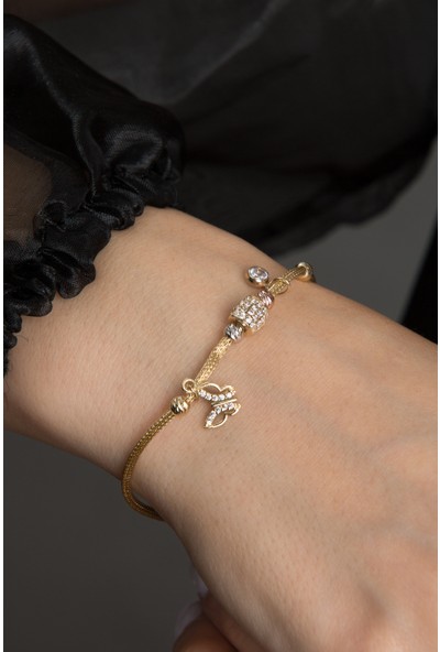 Elika Silver Kadın Kelebek Detaylı 14 Ayar Altın Bileklik