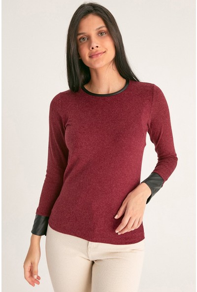 FullaModa Yaka ve Kolu Derili Body