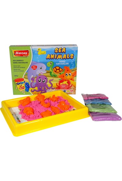 Heroes KUM-013 Heroes Büyük Kum Havuzu Deniz Hayvanları Kalıplı 1000 gr Kumlu Set