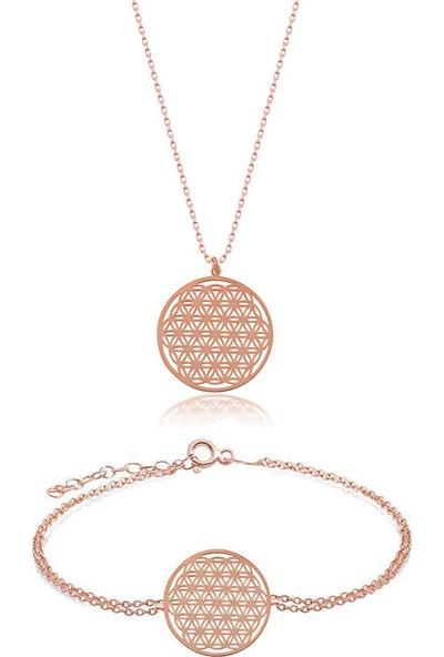 Huarz Rose Yaşam Çiçeği Kolye Bileklik Gümüş Set