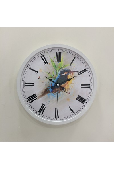 Platin Saat 36 cm Ahşap Beyaz Bird Duvar Saati Platin Saat 36 cm Ahşap Beyaz Bird Duvar Saati