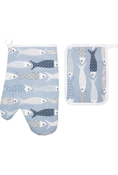 Hayveys Yüksek Isıya Dayanıklı, Desenli, Süngerli Lüks Fırın Eldiveni ve Tutacak Set