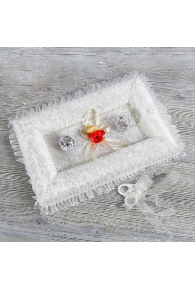 Kına Dükkanı Kadife Kaplı Eko Yüzük Tepsisi Ekru