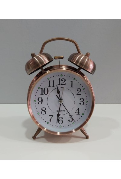 Evim Tatlı Evim Nostaljik Metal Çalar Saat Bakır Kaplamalı Alarmlı ve Işıklı